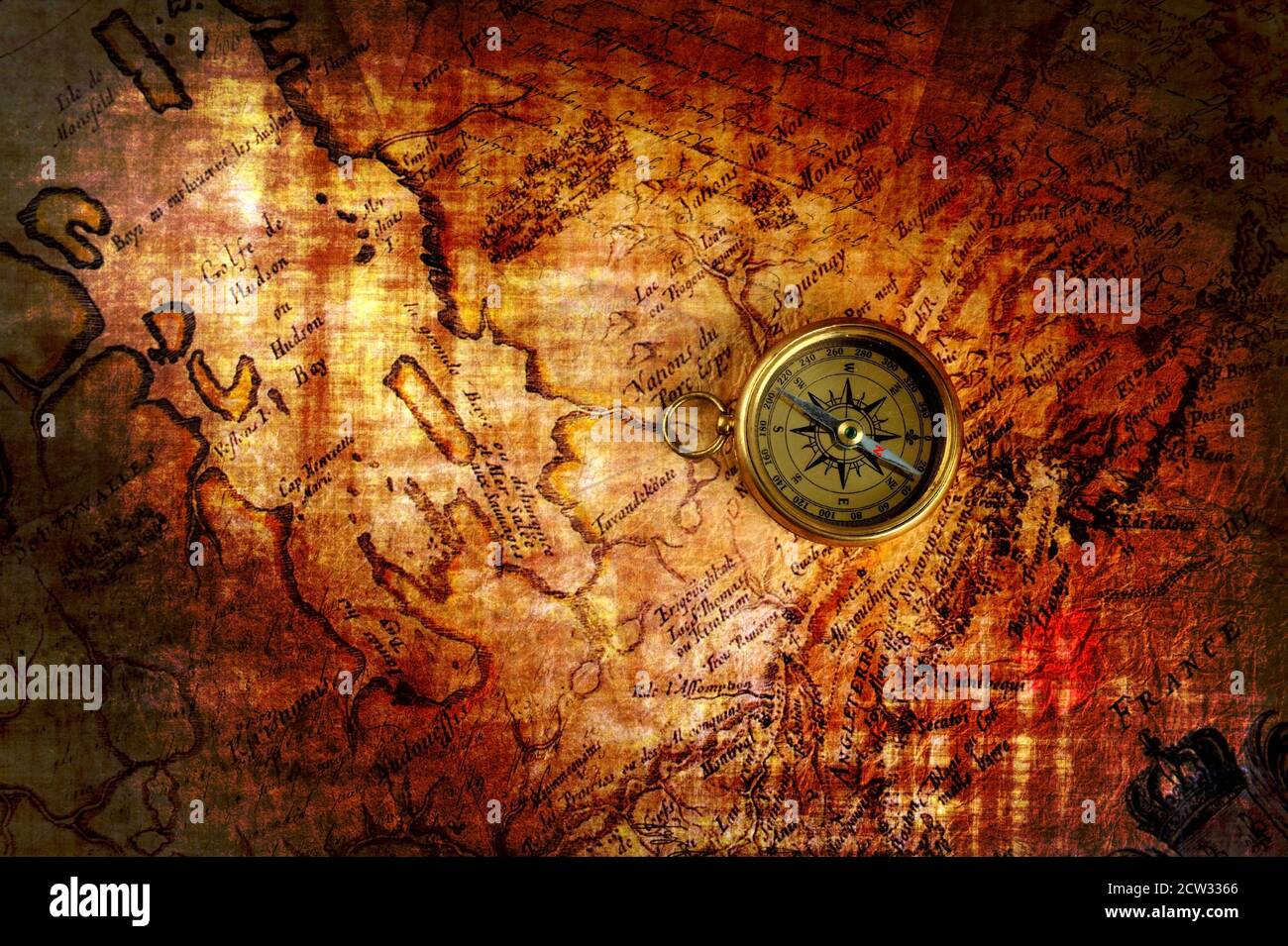Antique brass compass on map hi-res stock photography and images - Alamy