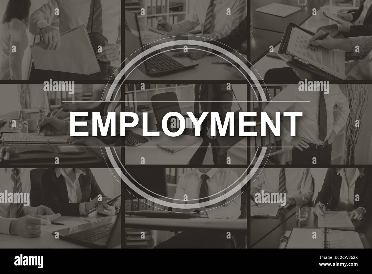 Employment concept illustrated by pictures on background Stock Photo ...
