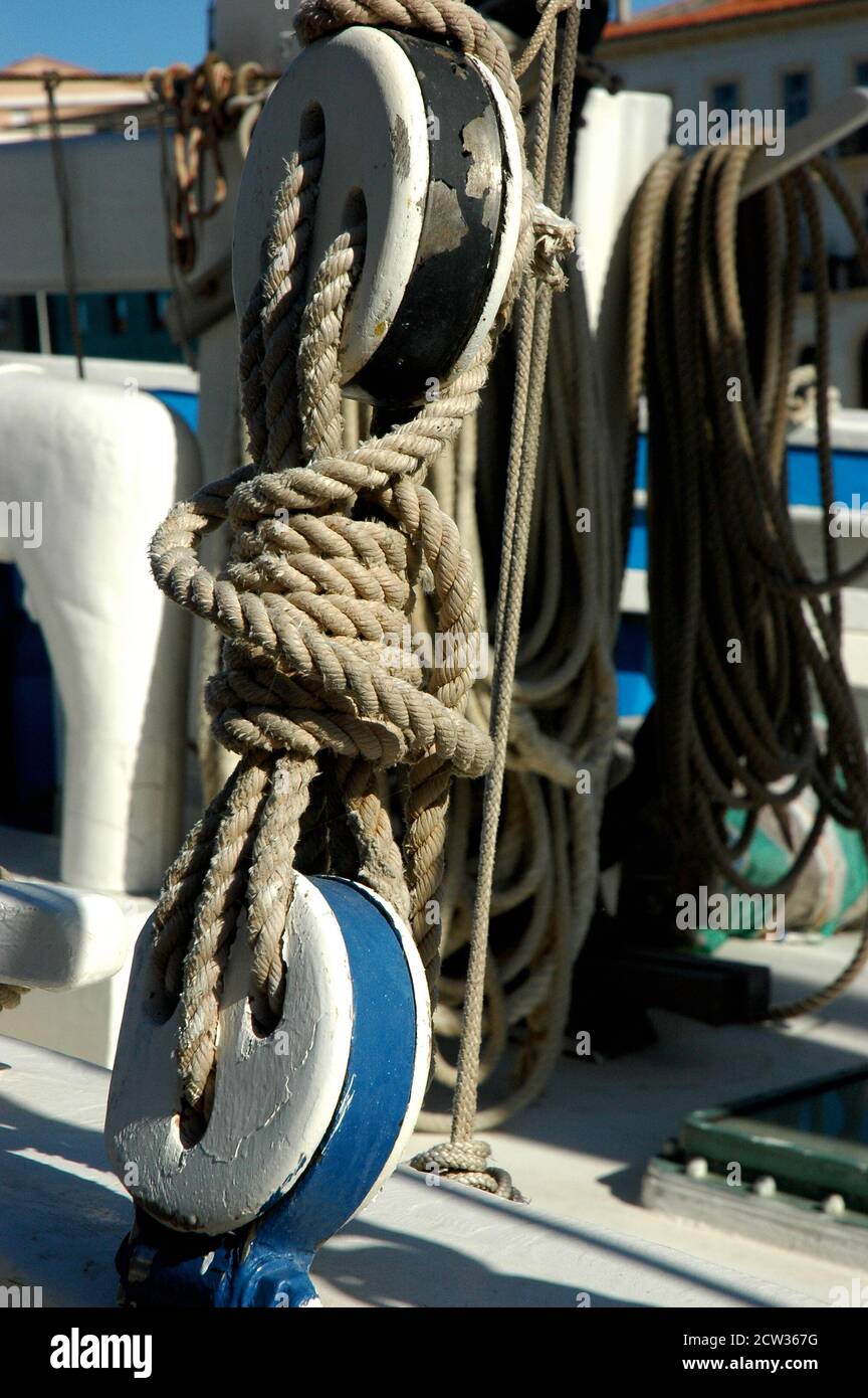 Old marine objects on a big sailboat Stock Photo - Alamy