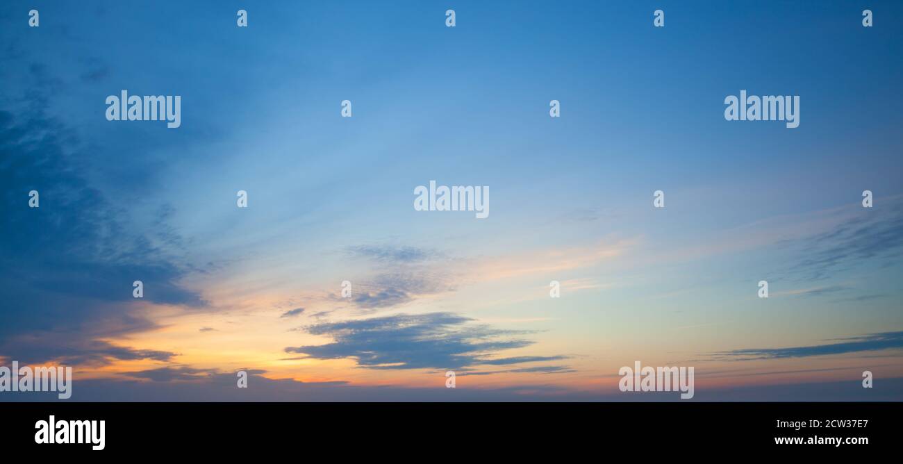 Perfect sunset sky with clouds and sun, panoramic sky background Stock ...