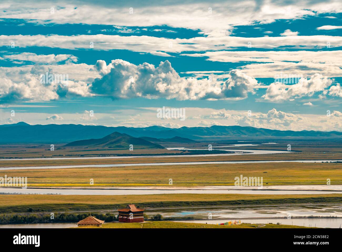 The yellow river winding up in Ruoergai Grassland, the north part of ...