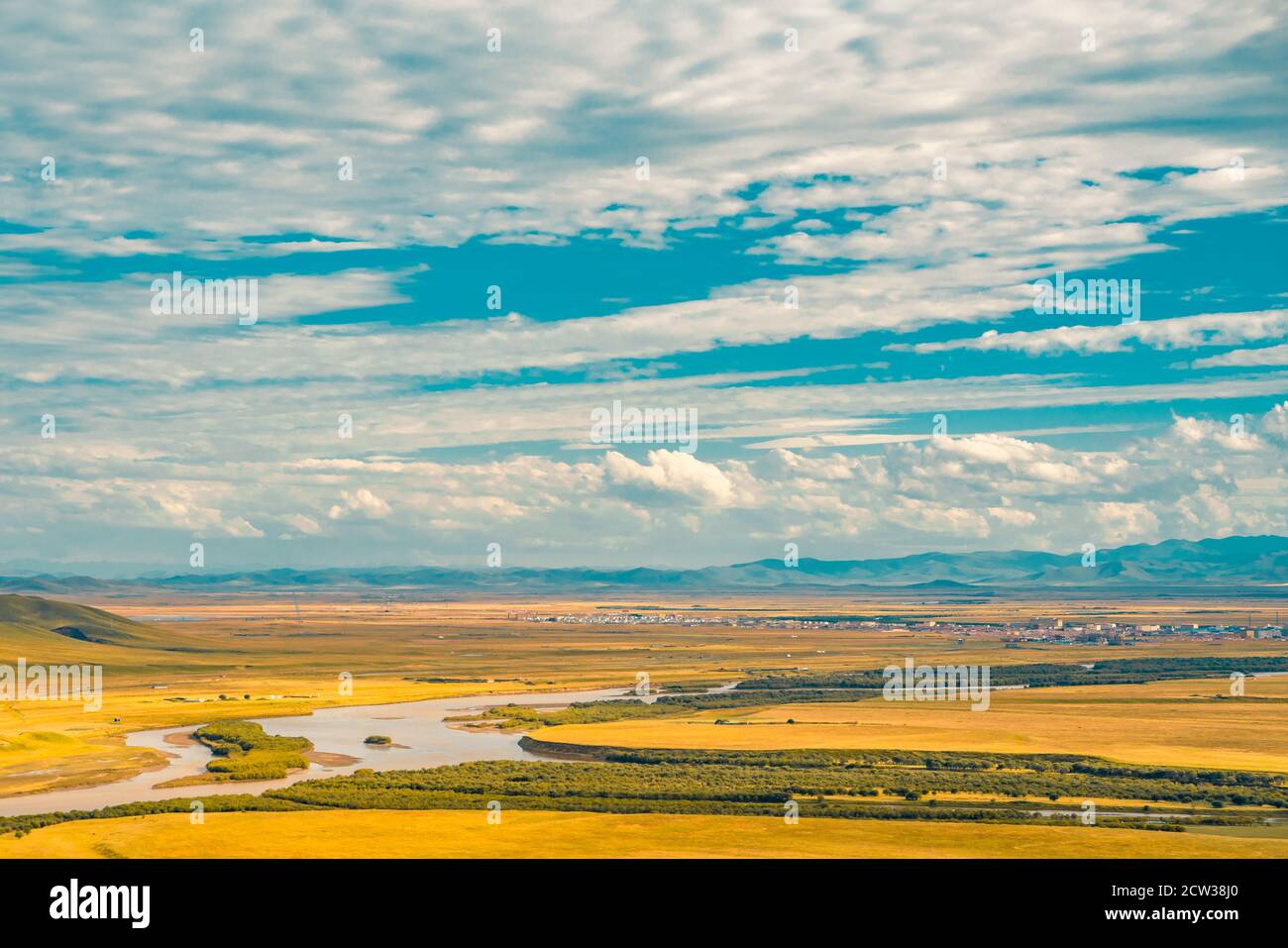 The yellow river winding up in Ruoergai Grassland, the north part of ...