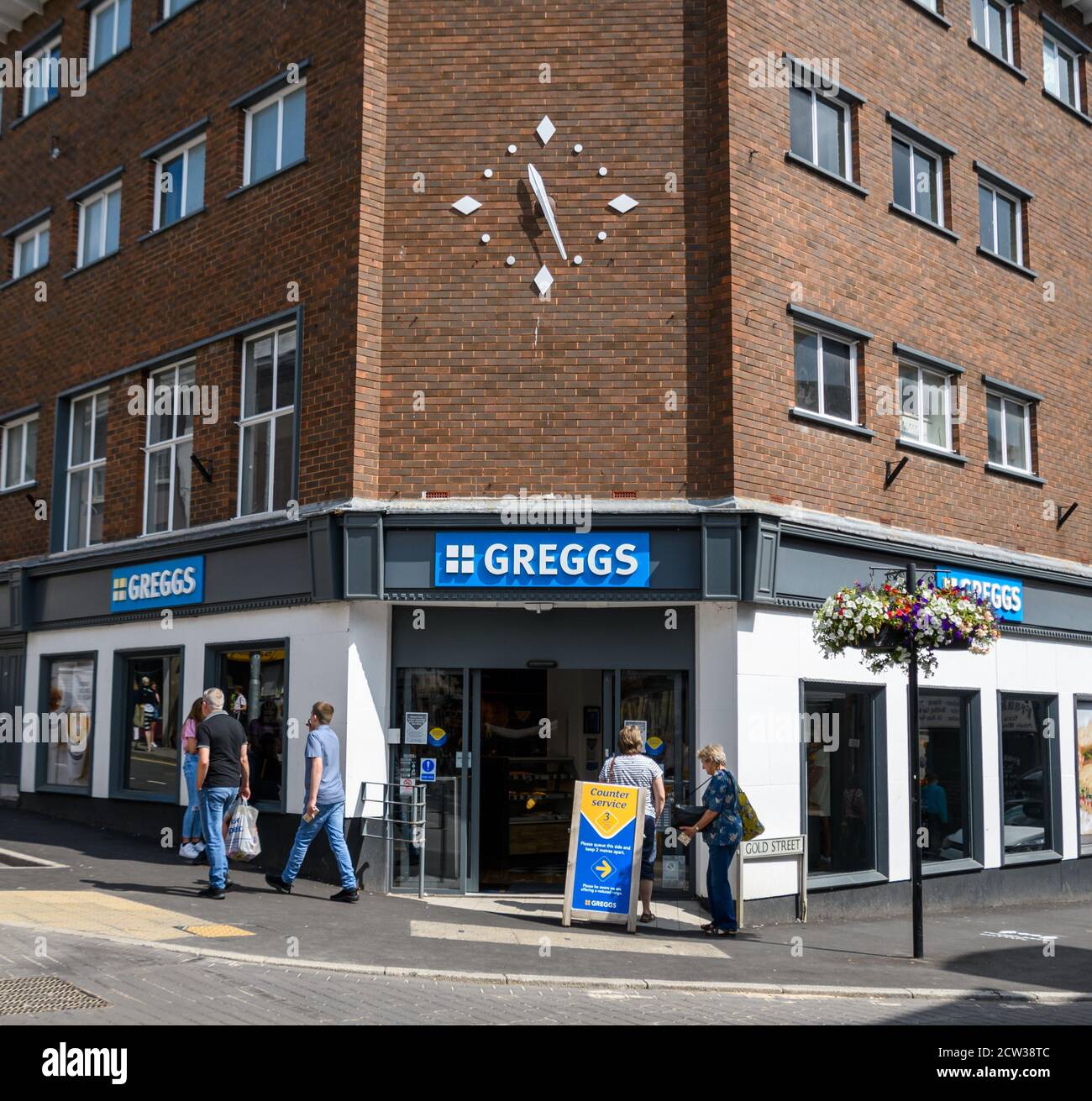 Tiverton, United Kingdom - August 17 2020: Frontage of Greggs Bakery on ...