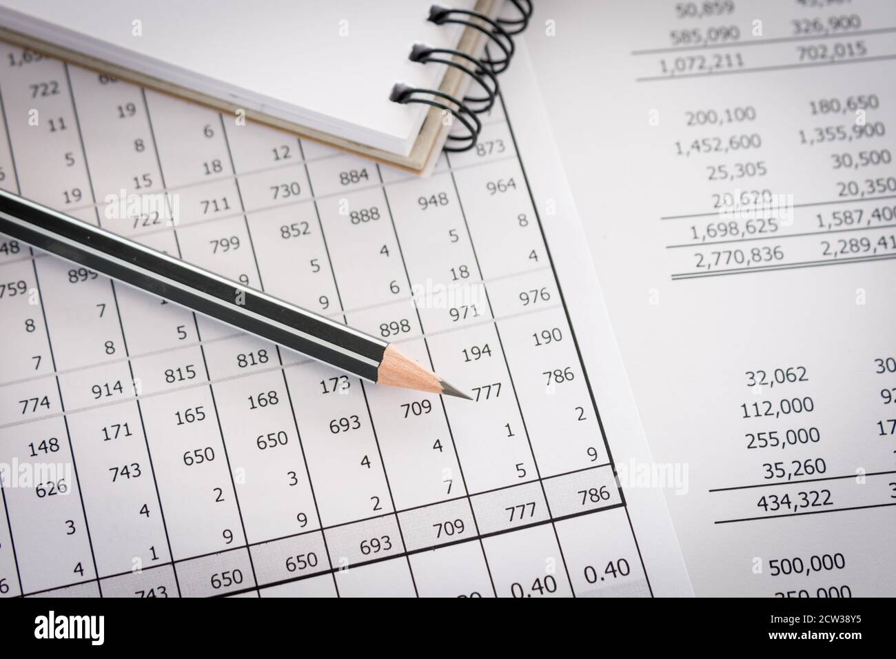 Balance sheet ,pencil, notebooks on accountant's desk. Accounting ...
