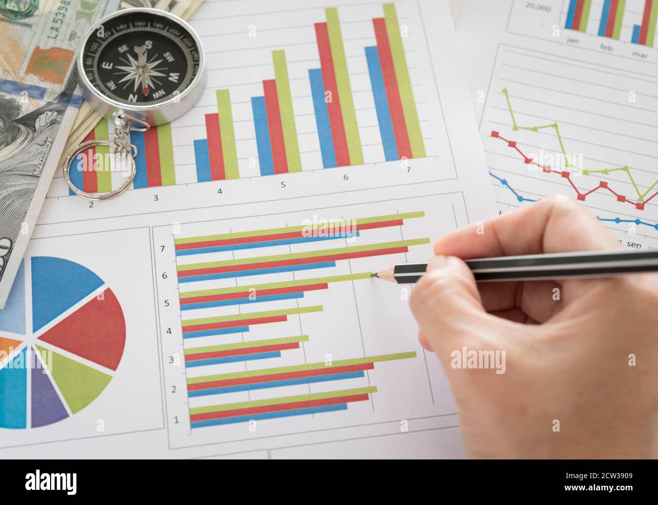 Financial advisor are analyzing data from diagram chart and graphs ...
