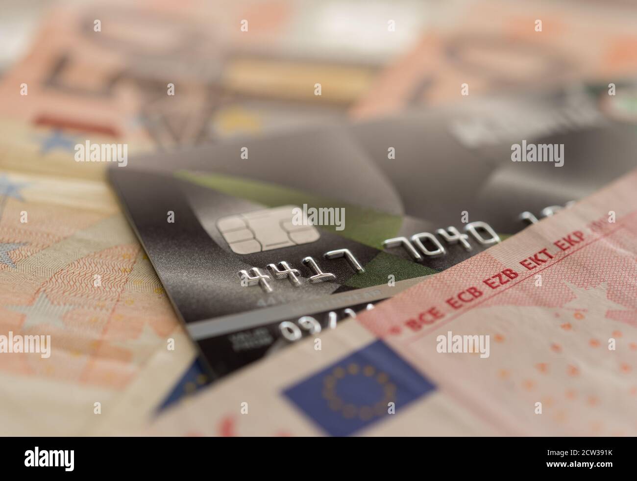 Credit card with euro banknote. Concepts of personal loan,finance ...