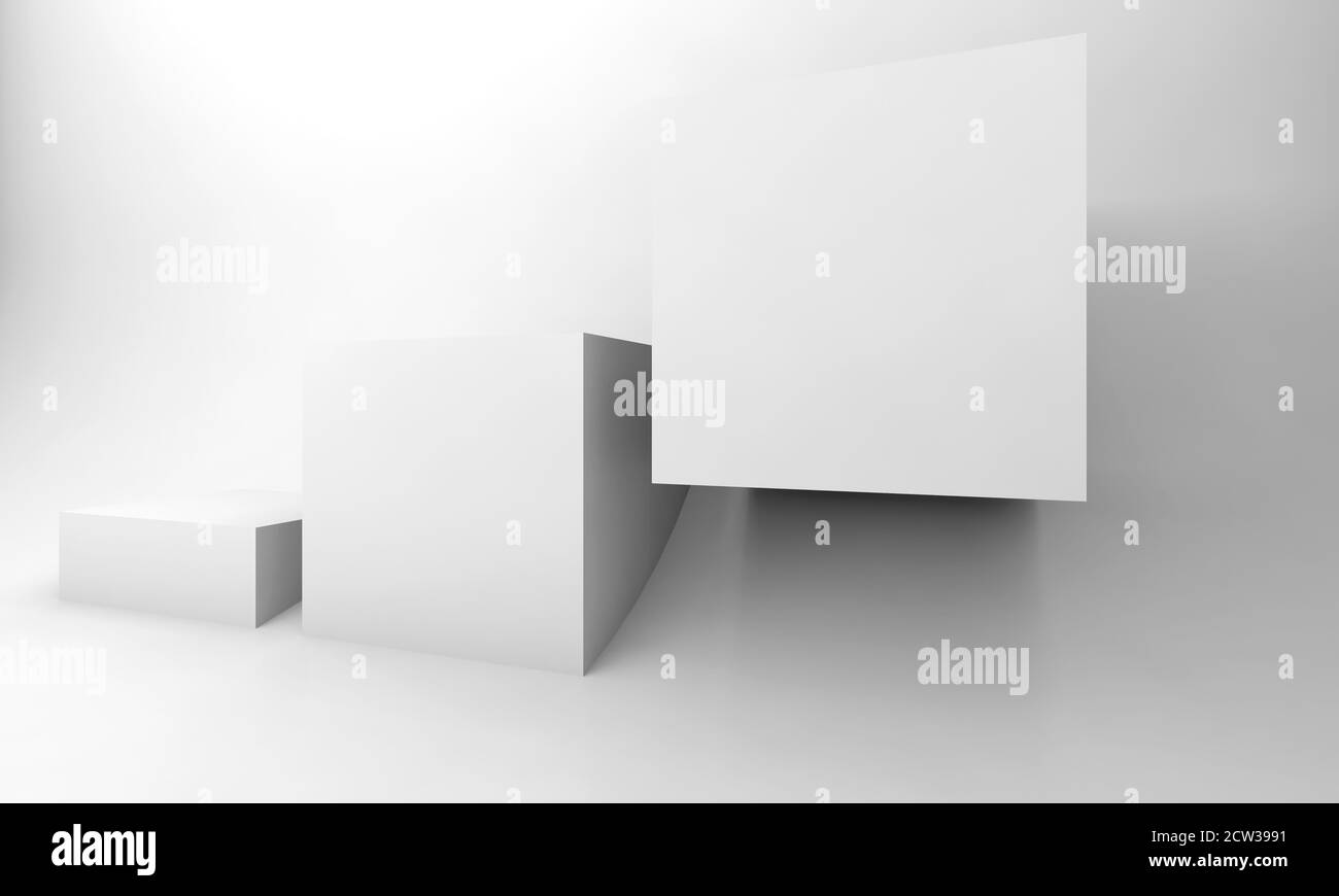 Abstract white background with minimal installation of cubes in an ...