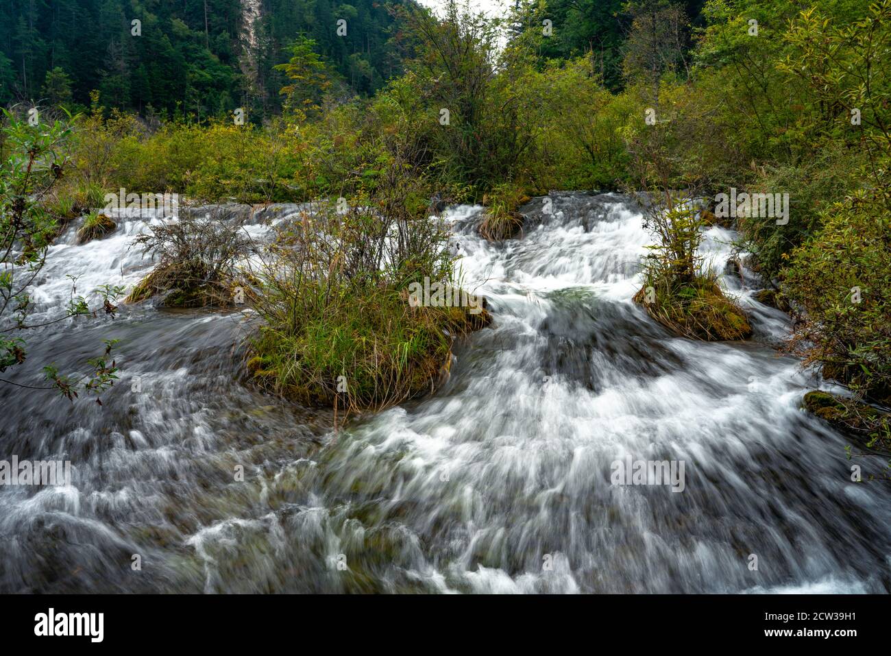 The waterfalls and small streams in Jiuzhai Valley, Sichuan province ...