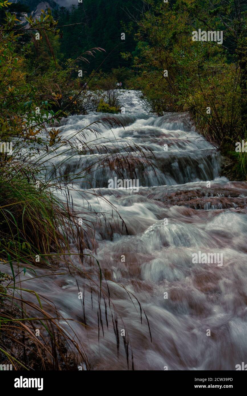 The waterfalls and small streams in Jiuzhai Valley, Sichuan province ...