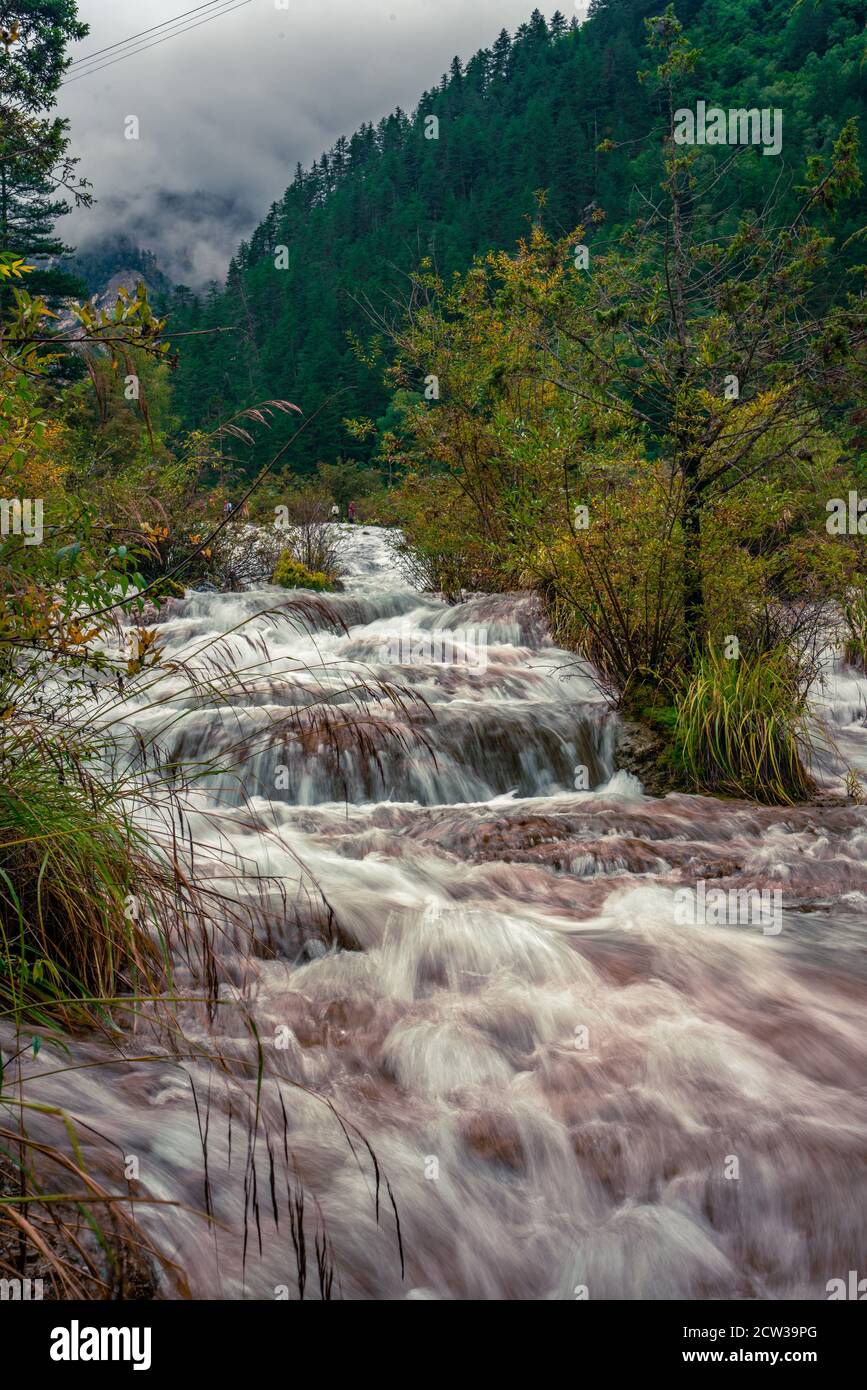 The waterfalls and small streams in Jiuzhai Valley, Sichuan province ...