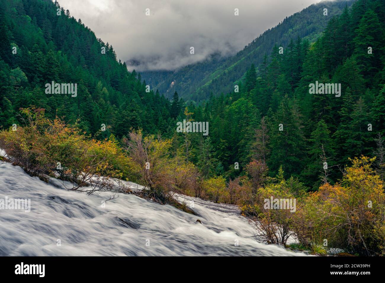 The waterfalls and small streams in Jiuzhai Valley, Sichuan province ...