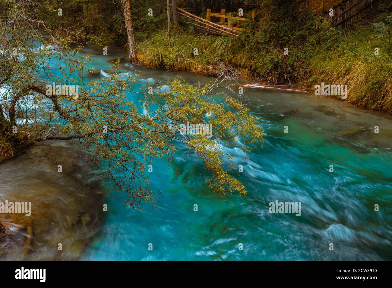 The waterfalls and small streams in Jiuzhai Valley, Sichuan province ...