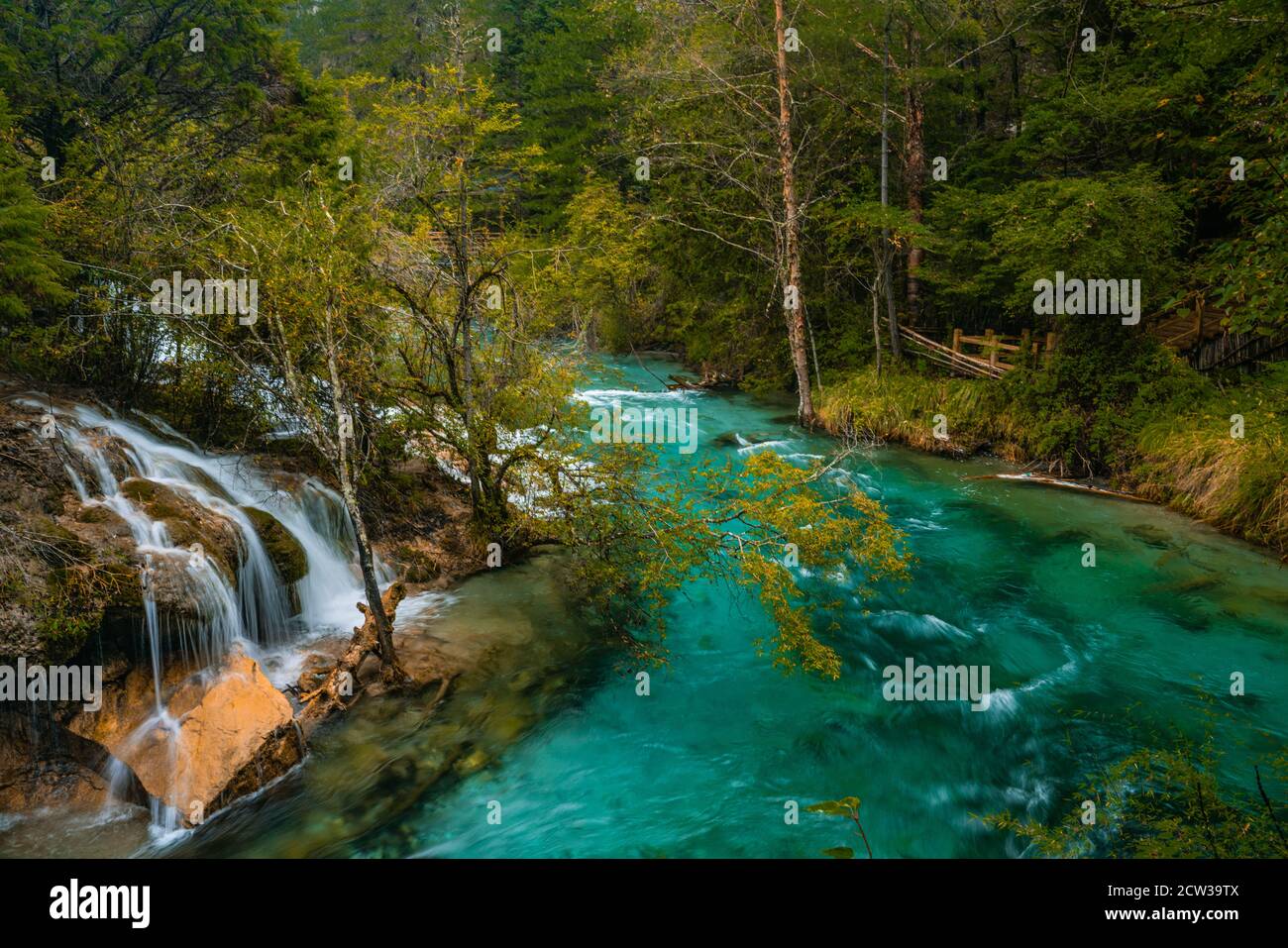 The waterfalls and small streams in Jiuzhai Valley, Sichuan province ...