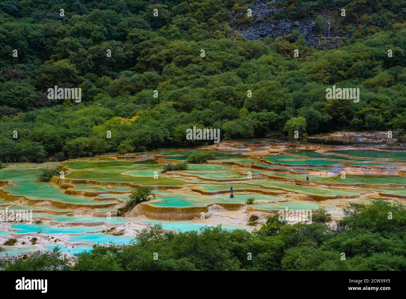 The turquoise color pools in Huanglong Valley, in Sichuan province ...