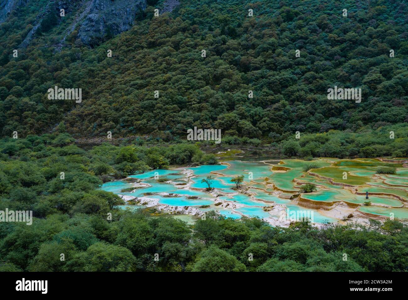 The turquoise color pools in Huanglong Valley, in Sichuan province ...