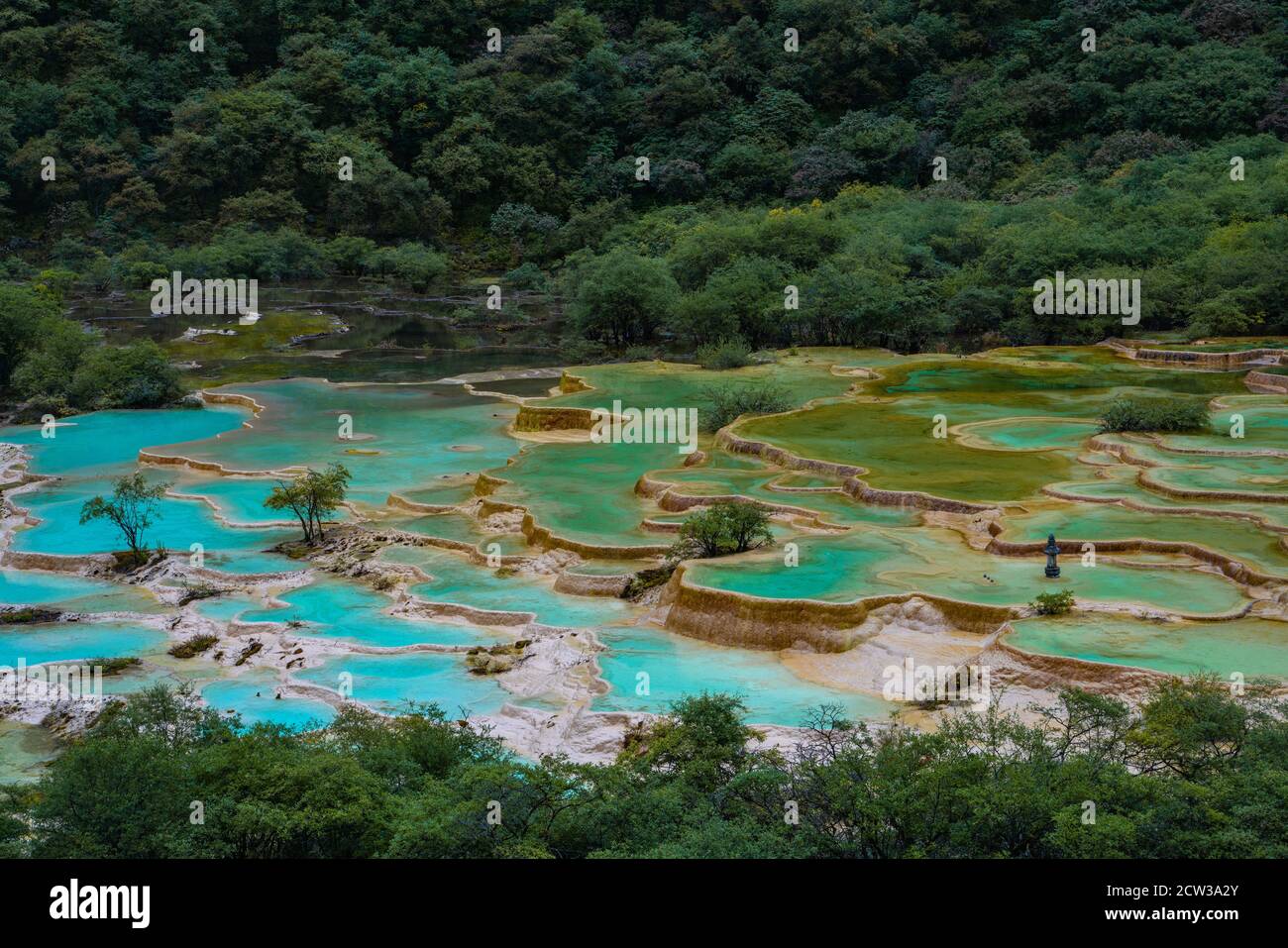 The turquoise color pools in Huanglong Valley, in Sichuan province ...