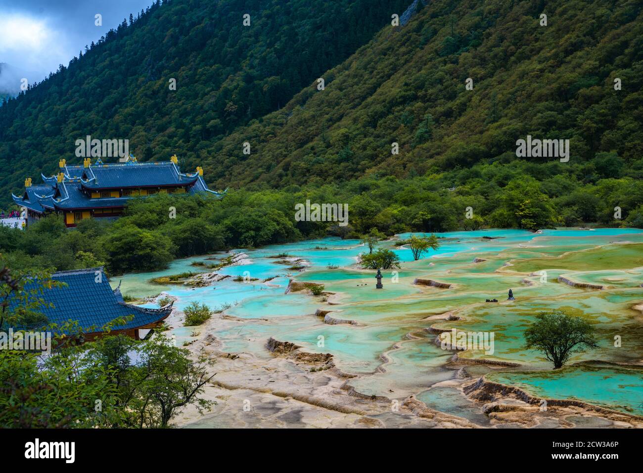 The turquoise color pools in Huanglong Valley, in Sichuan province ...