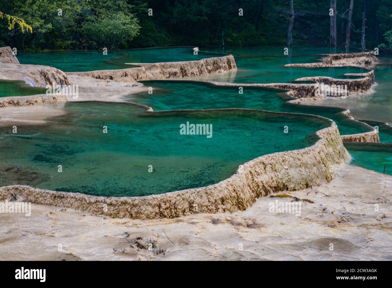 The turquoise color pools in Huanglong Valley, in Sichuan province ...