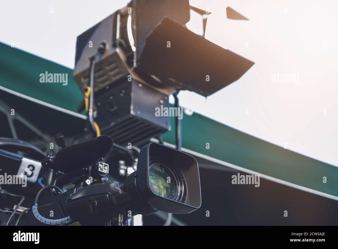 professional cameras and lights set up outside for live streaming Stock ...