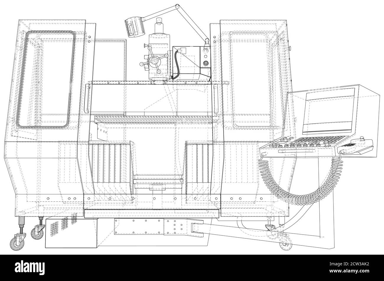 Industrial CNC machining. Milling machine. Wire-frame. The layers of ...