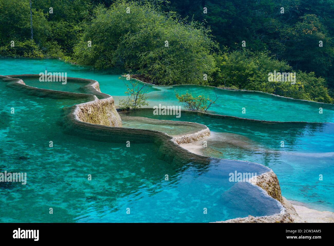 The turquoise color pools in Huanglong Valley, in Sichuan province ...