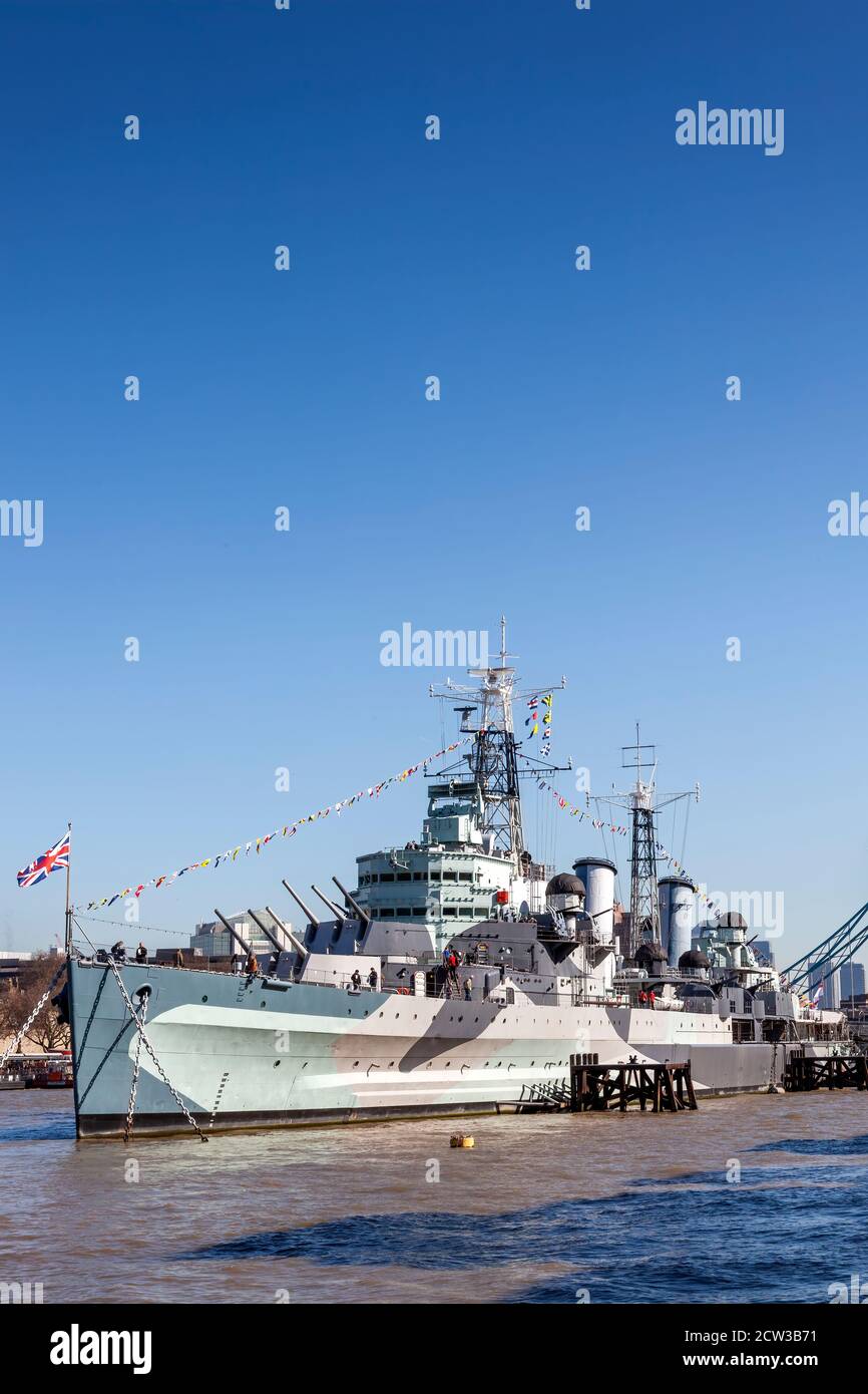 London, UK, March 19, 2011 : HMS Belfast World War II battleship on the ...