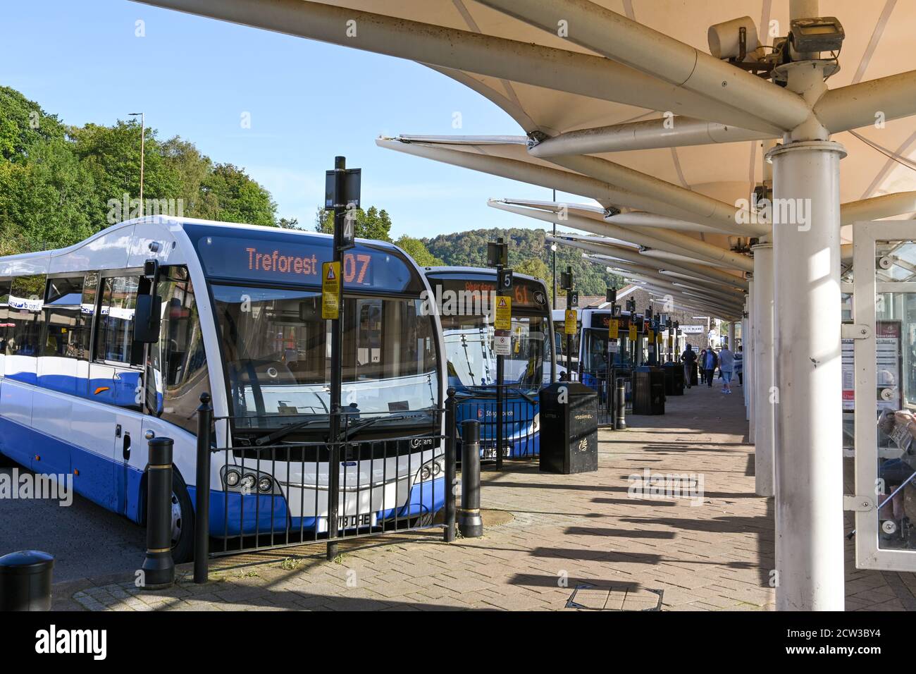Pontypridd, Wales - September 2020: Buses parked in the bus station in ...