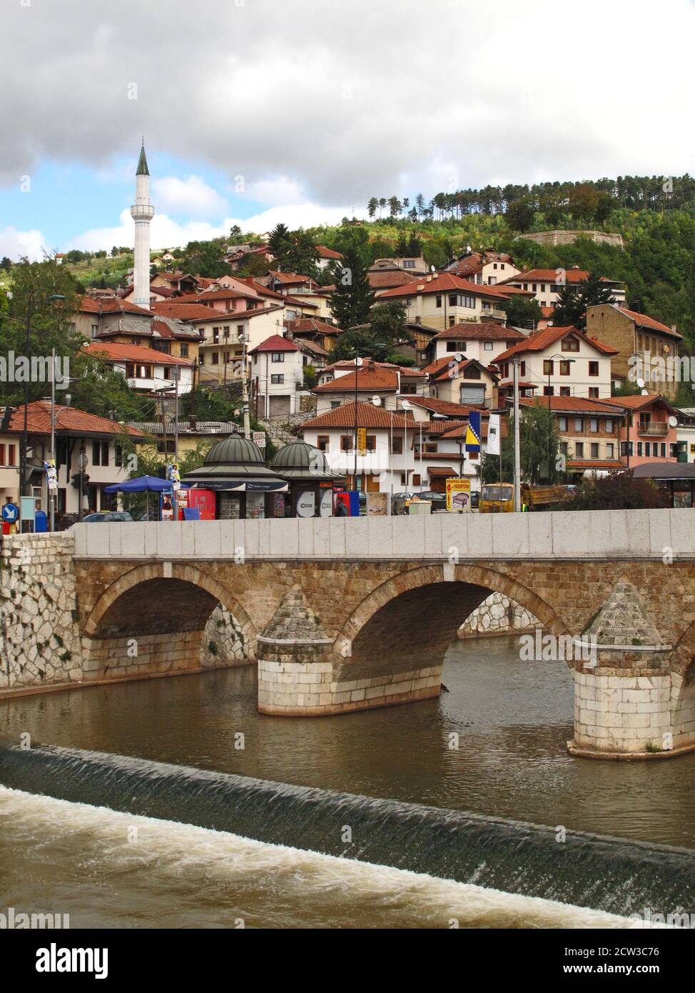 Latin Bridge over the river Miljacka in Sarajevo. Place of the ...