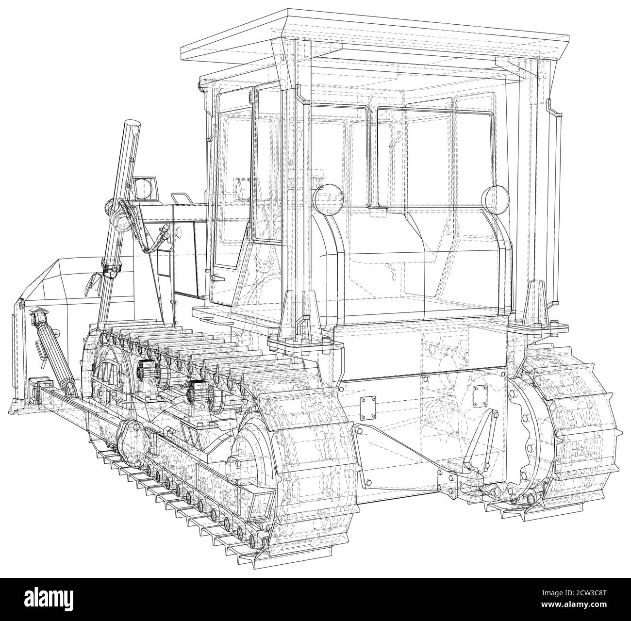 Loader or bulldozer. Excavator Vector illustration. Wire-frame line ...