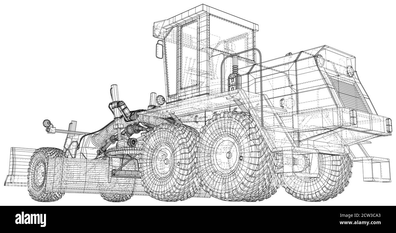Motor Grader in outline style. Wire-frame line isolated. Vector ...