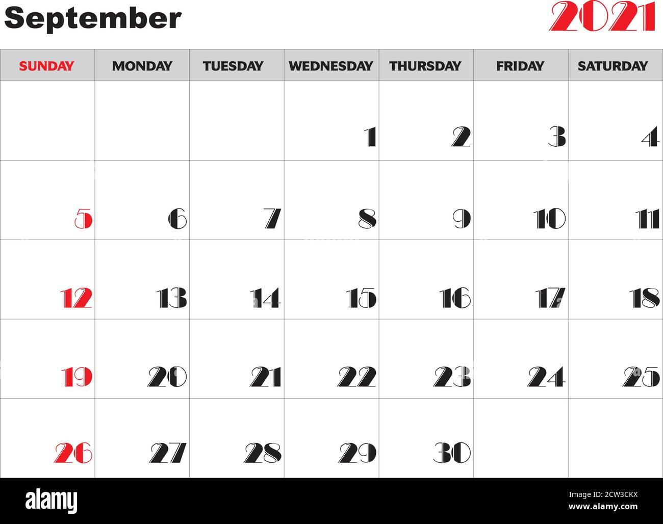 Calendar September 2021 Stock Vector Image & Art - Alamy