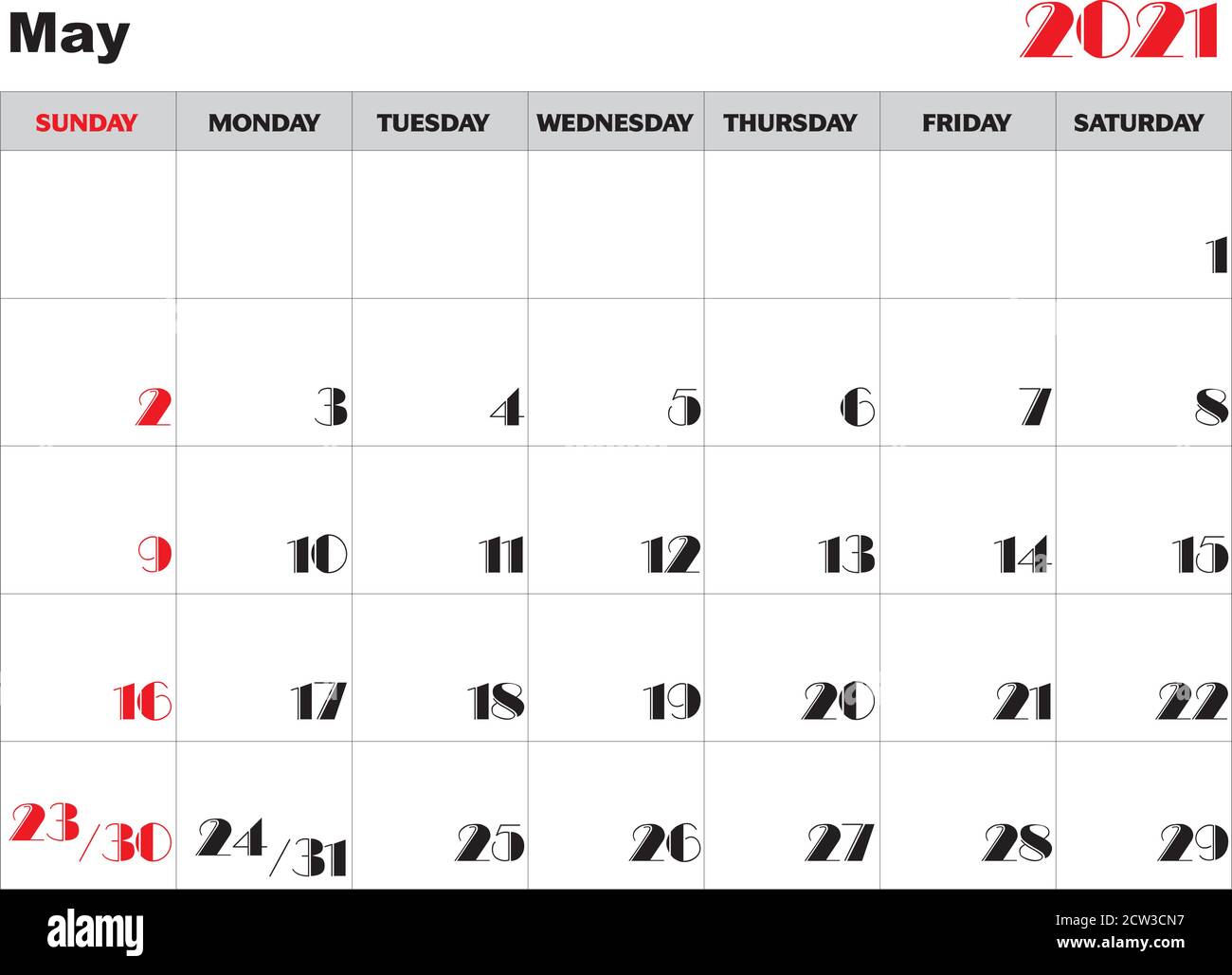 Calendar May 2021 Stock Vector Image & Art - Alamy