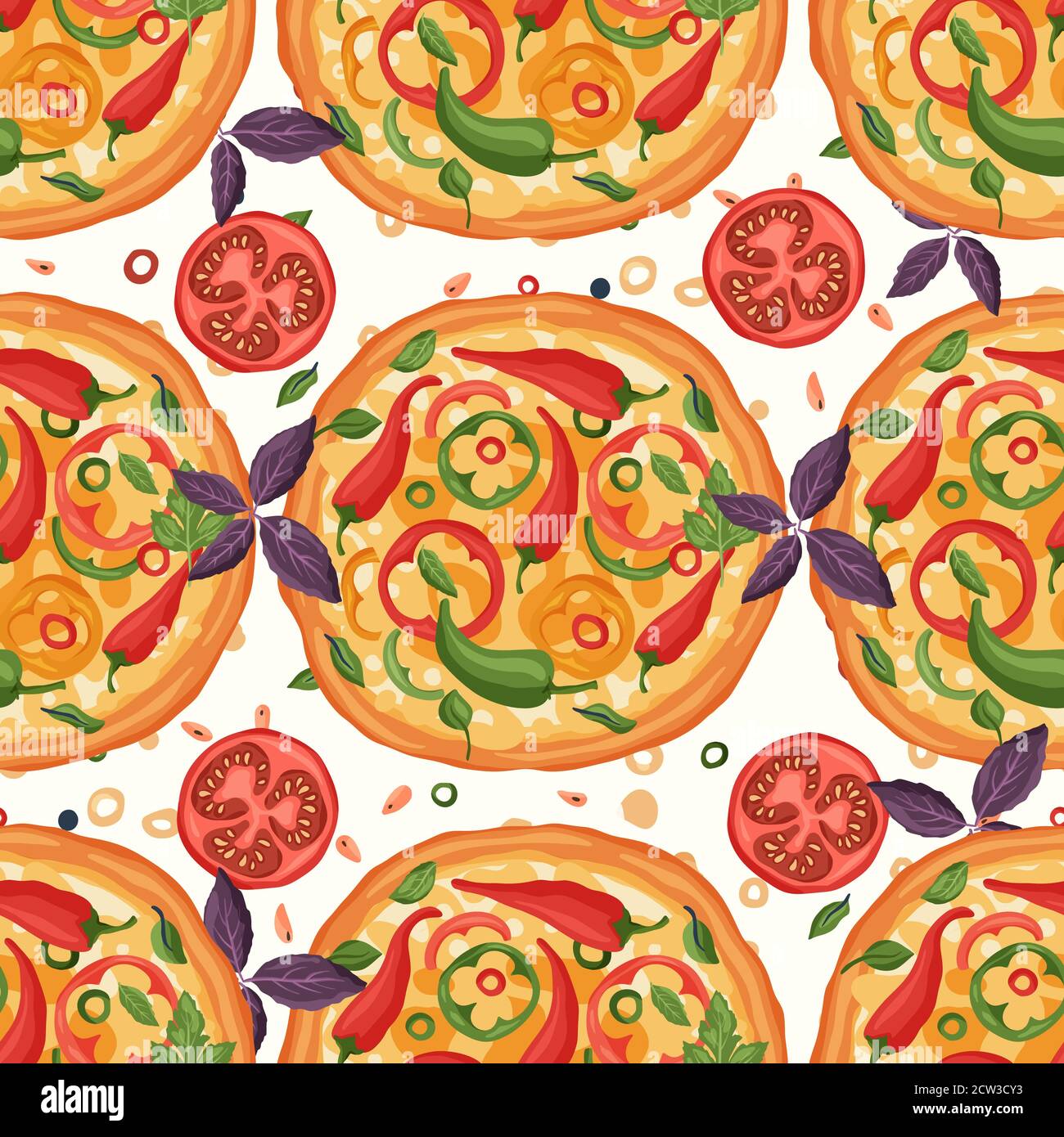 Italian cheese pizza vector illustration. Delicious spicy chili pepper ...