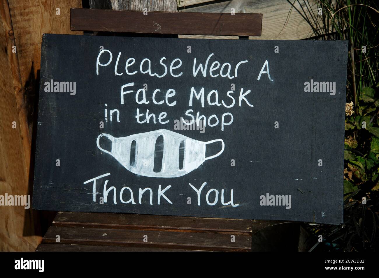 Isle of Wight, September 2020. Sign asking customers to wear a face ...