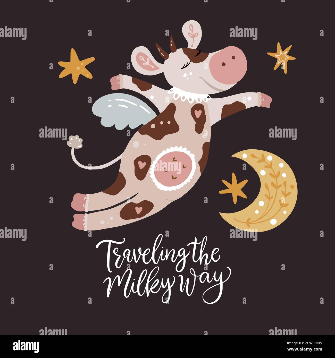 Christmas cute cartoon cow vector illustration with hand drawn ...