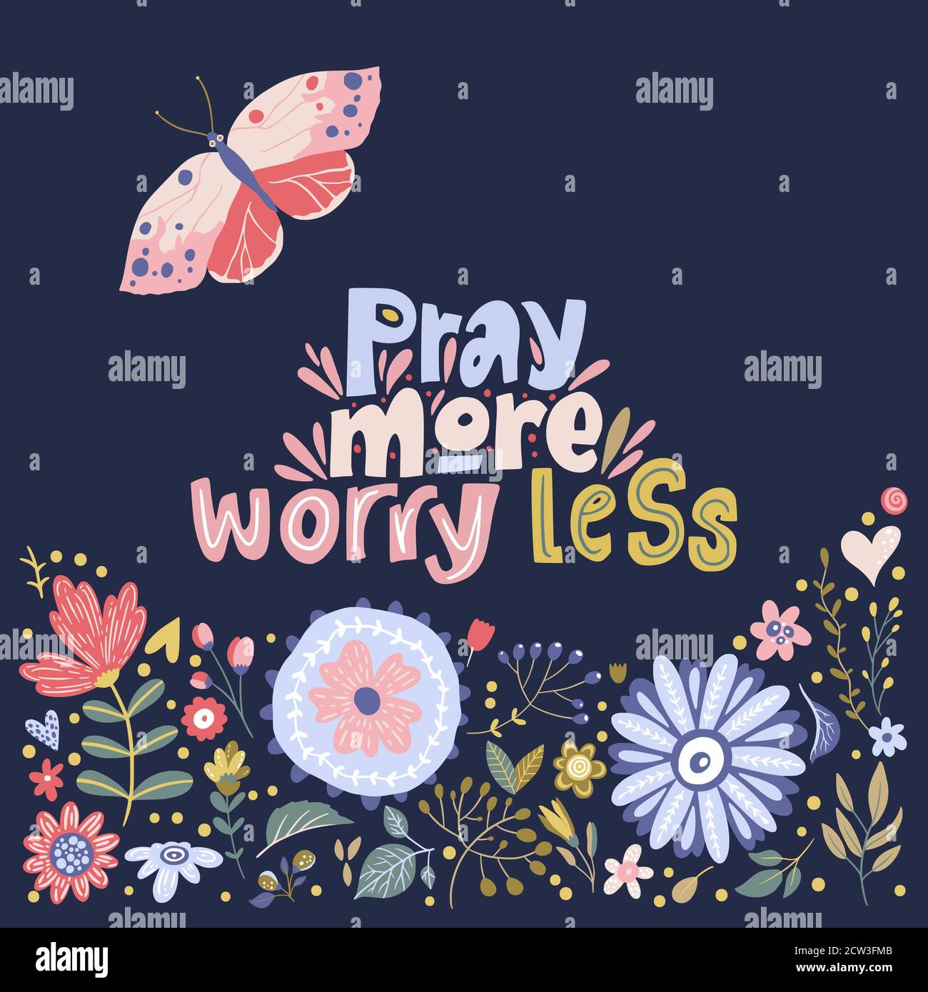 Floral color vector positive lettering card in a flat style. Ornate ...