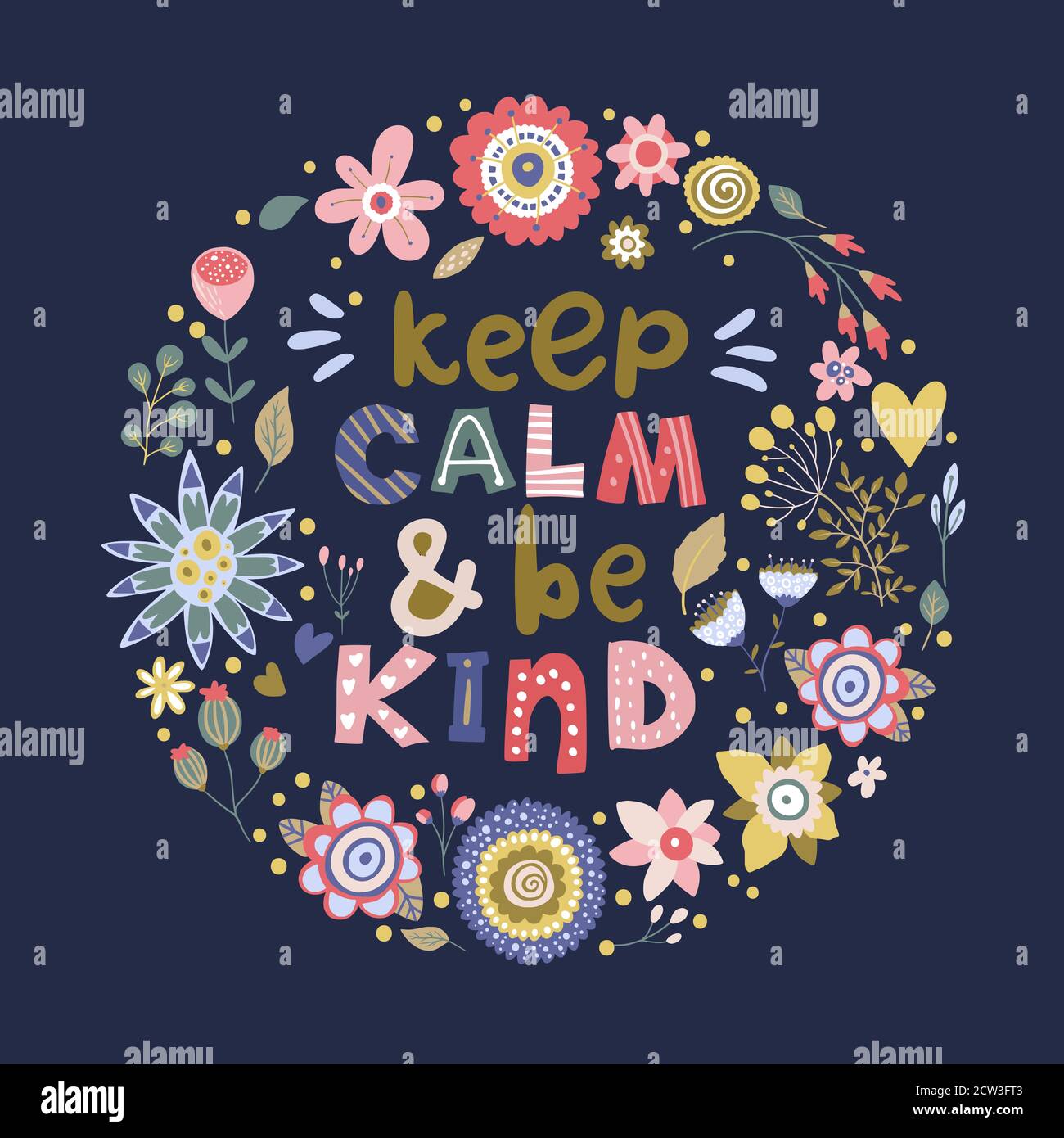 Floral color vector lettering card in a flat style. Ornate flower ...