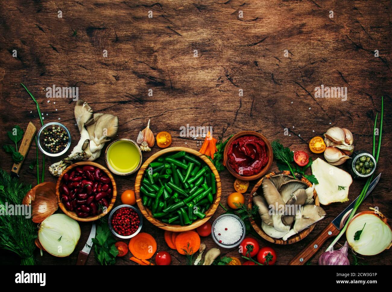 Food cooking background, ingredients for preparation vegan dishes ...