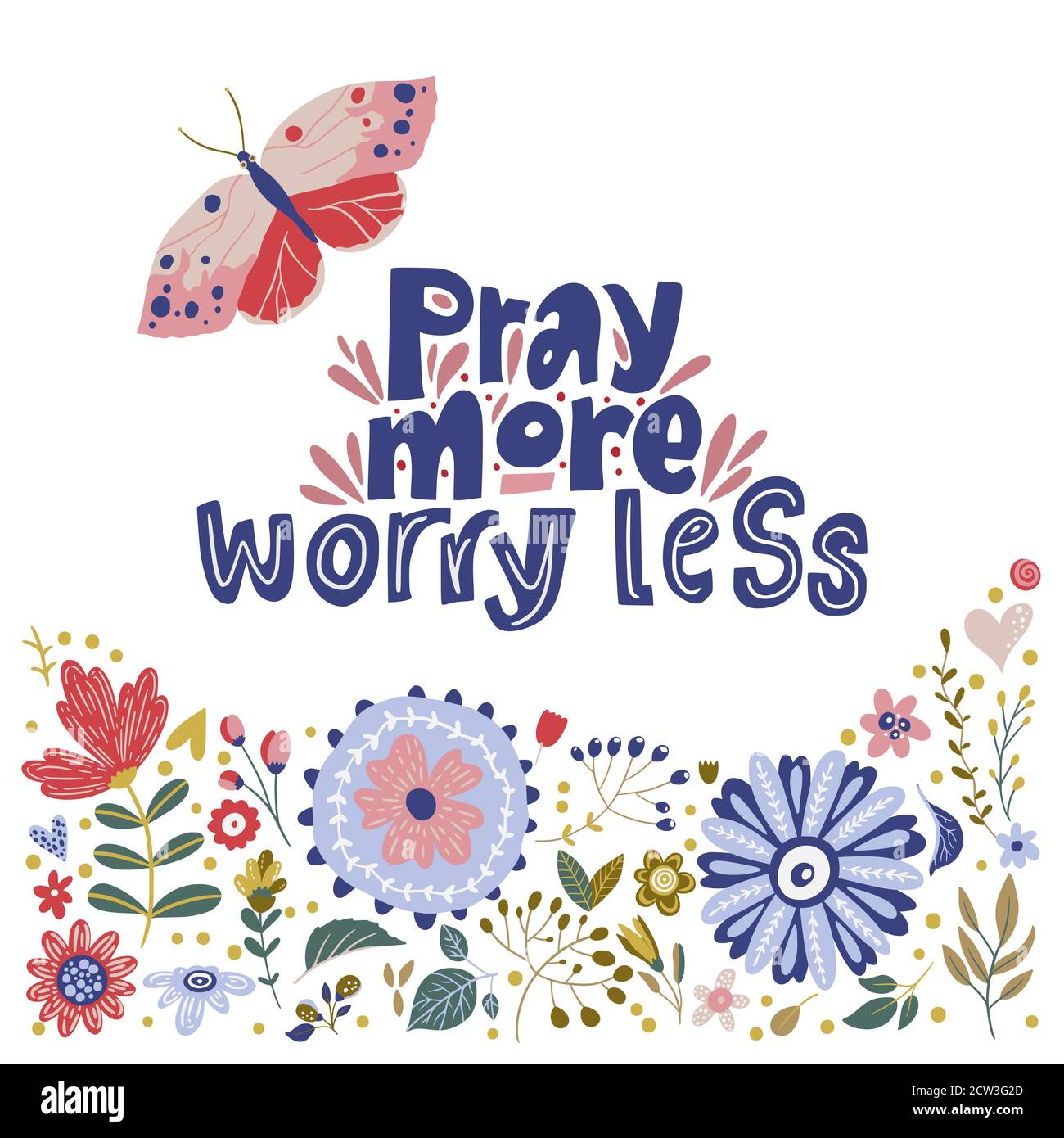 Floral color vector positive lettering card in a flat style. Ornate ...