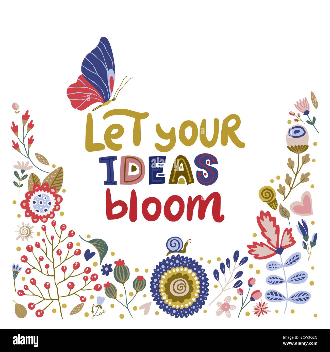 Floral color vector lettering card in a flat style. Ornate flower ...