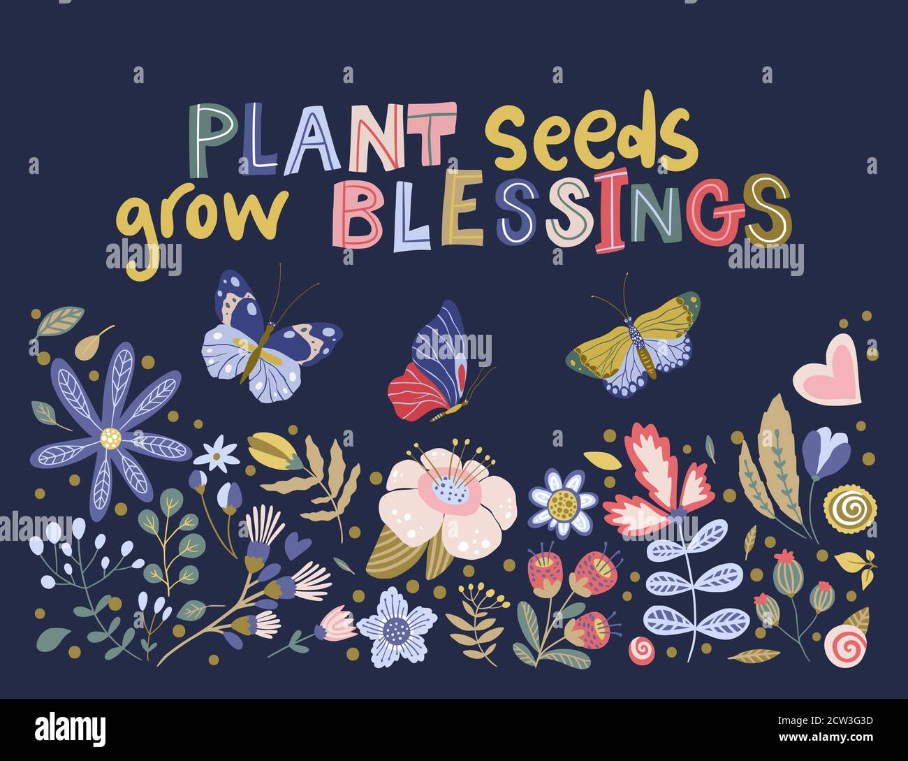 Floral color vector lettering card in a flat style. Ornate flower ...