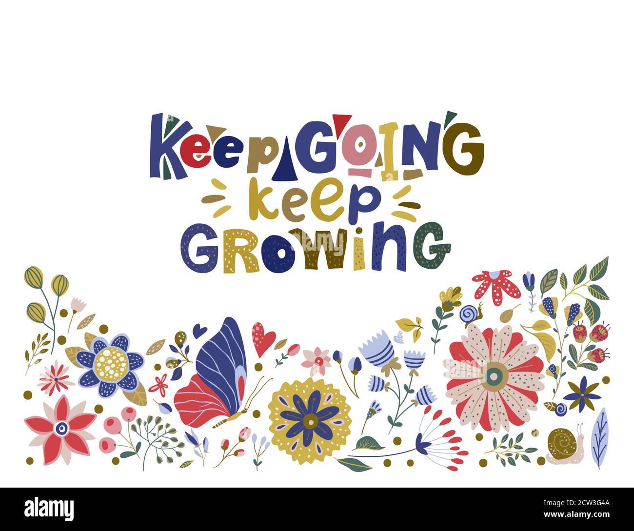 Floral color vector lettering card in a flat style. Ornate flower ...