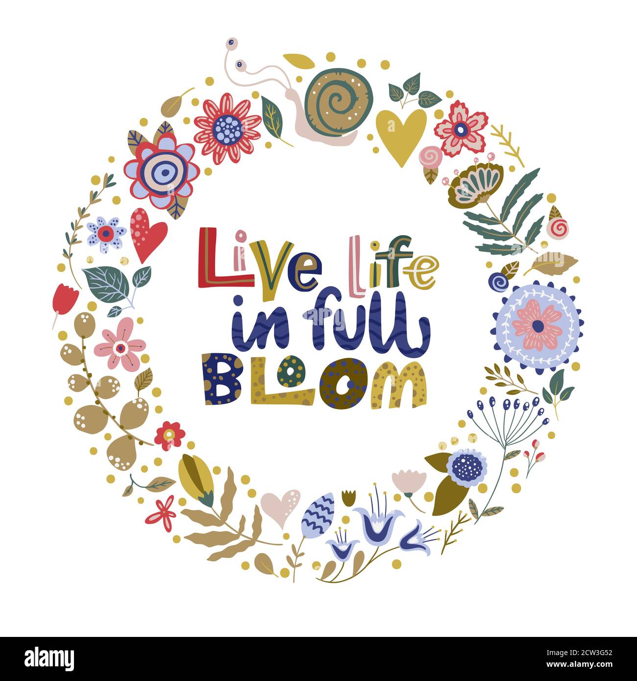 Floral color vector lettering card in a flat style. Ornate flower ...