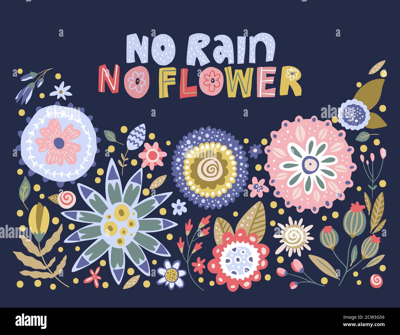 Floral color vector lettering card in a flat style. Ornate flower ...