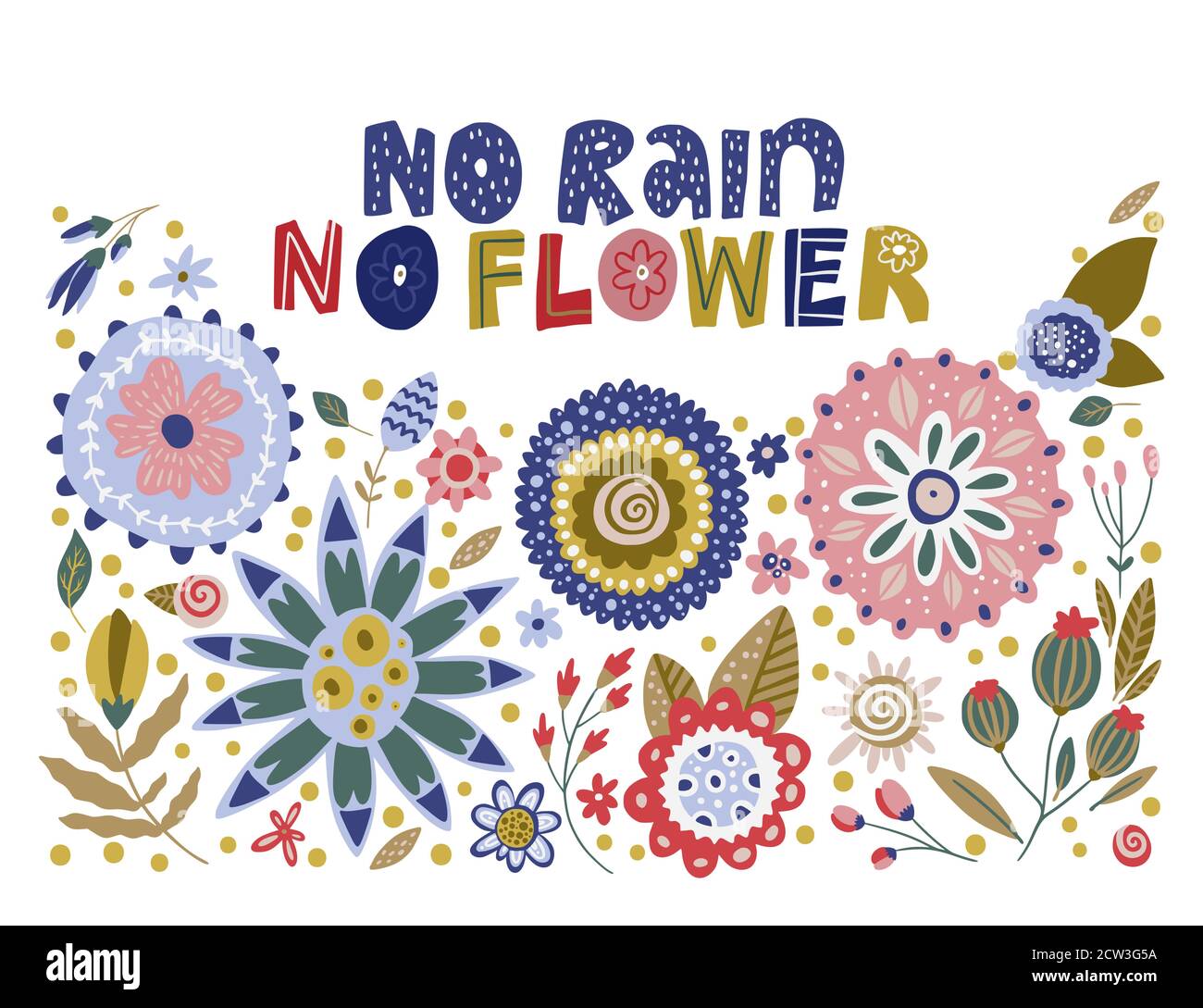 Floral color vector lettering card in a flat style. Ornate flower ...