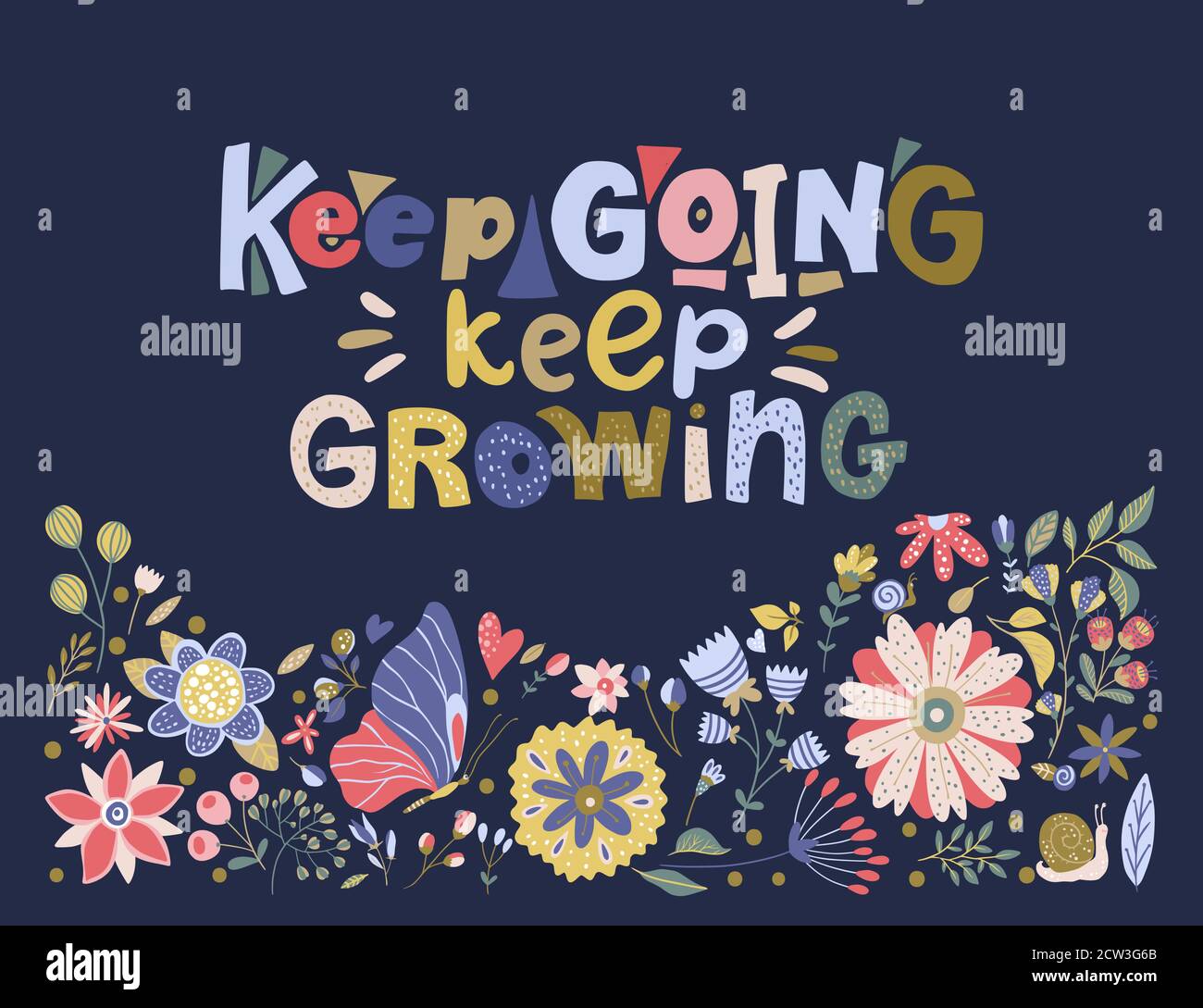 Floral color vector lettering card in a flat style. Ornate flower ...