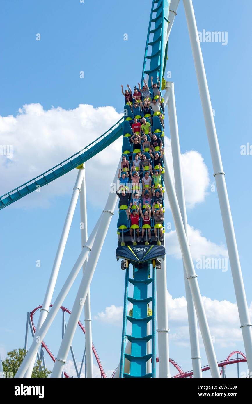 Carowinds, USA - August 19, 2019. Attraction Fury 325 in the theme park ...