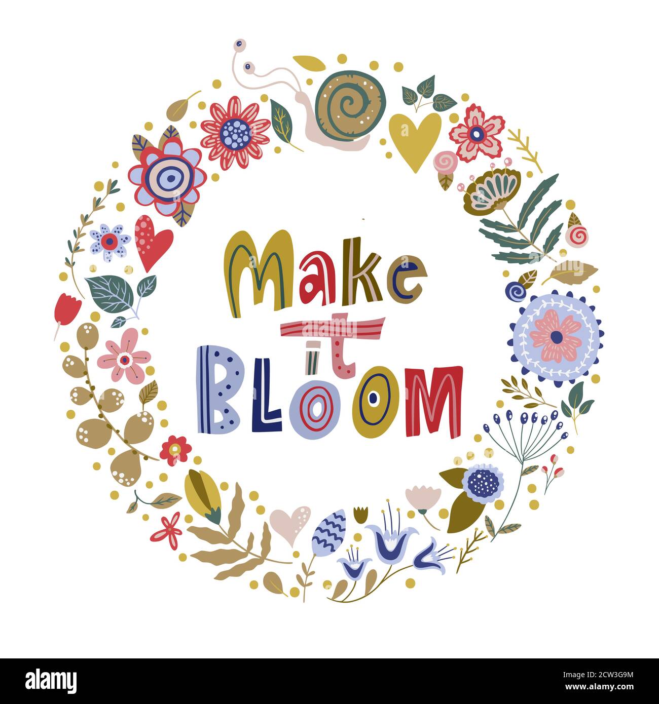 Floral color vector lettering card in a flat style. Ornate flower ...