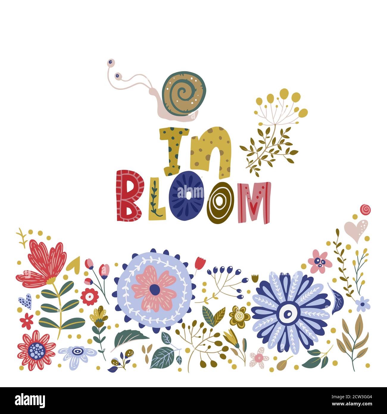 Floral color vector lettering card in a flat style. Ornate flower ...
