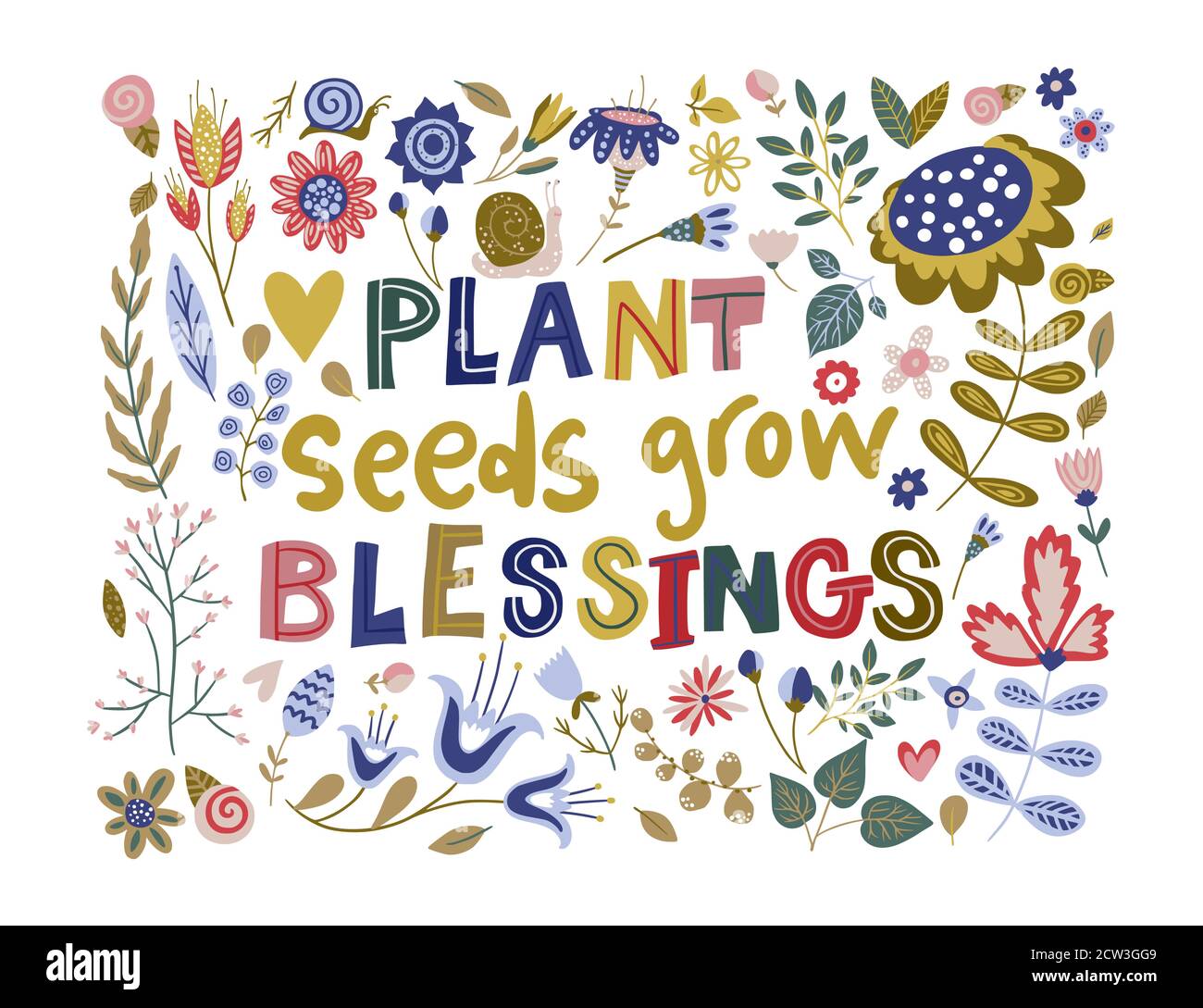 Floral color vector lettering card in a flat style. Ornate flower ...